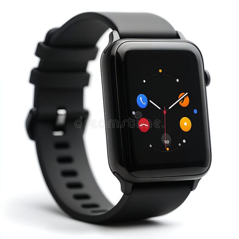 Stylish Black Smartwatch with Modern Interface Displaying Time and App ...