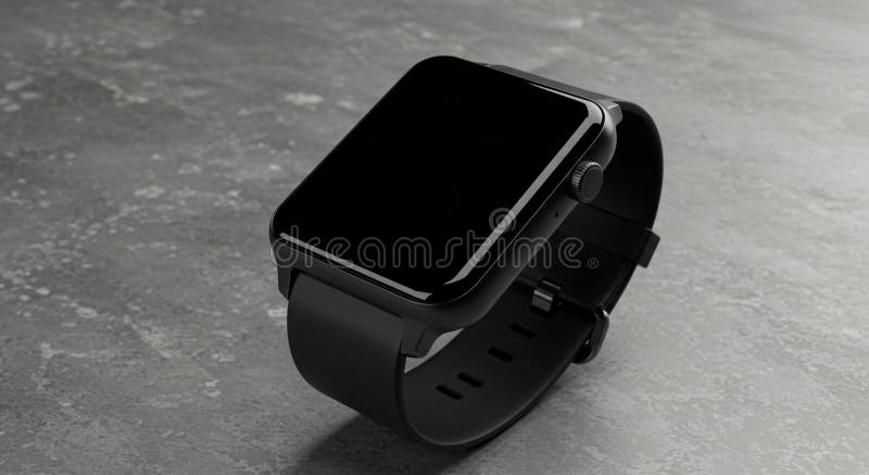 Sleek Black Smartwatch on Dark Surface Stock Illustration ...