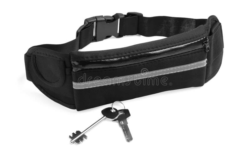Stylish Black Waist Bag and Keys Isolated on White Stock Image - Image ...