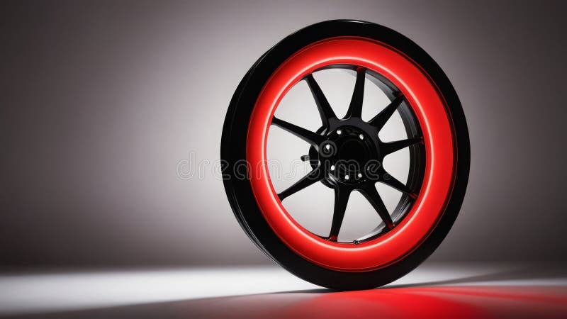 A Stylish Black Wheel with a Glowing Red Rim, Creating a Striking ...