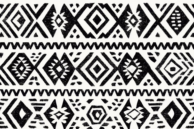 Aztec Tribal Geometric Black White Pattern Seamless Repeat Texture ...