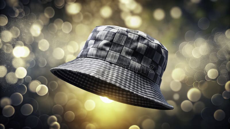Stylish Black and White Floating Bucket Hat Mockup with Bokeh Effect a ...