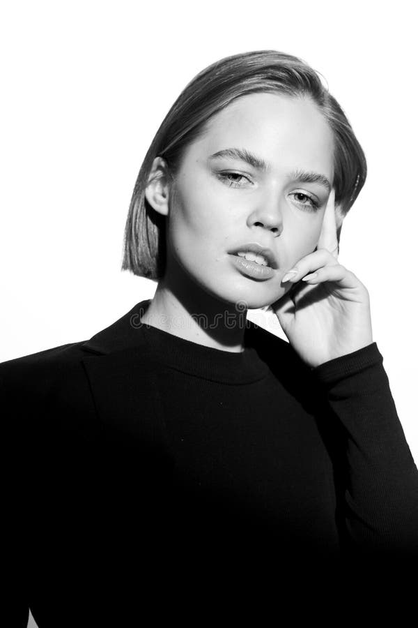 Stylish Black and White Portrait of a Beautiful Model. Isolated on ...