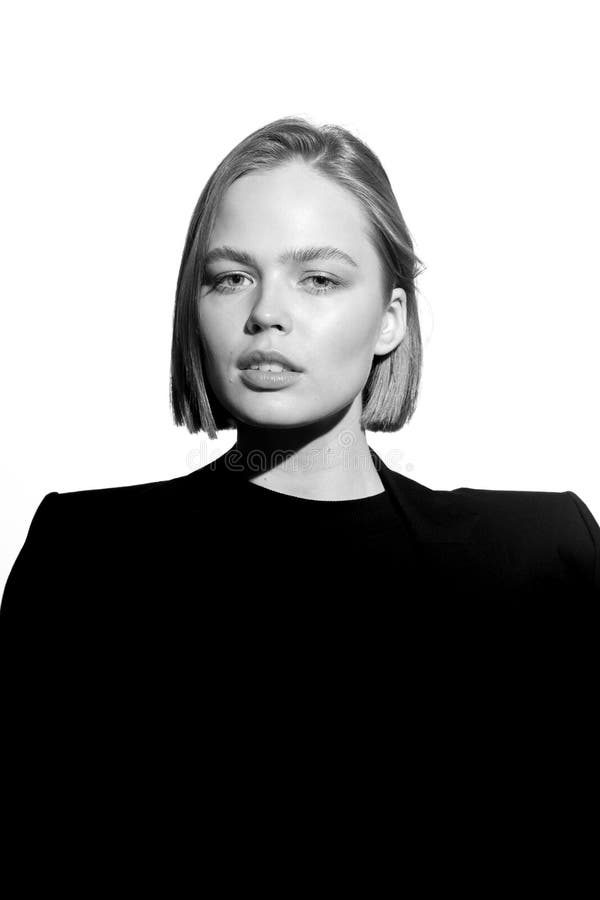 Stylish Black and White Portrait of a Beautiful Model. Isolated on ...