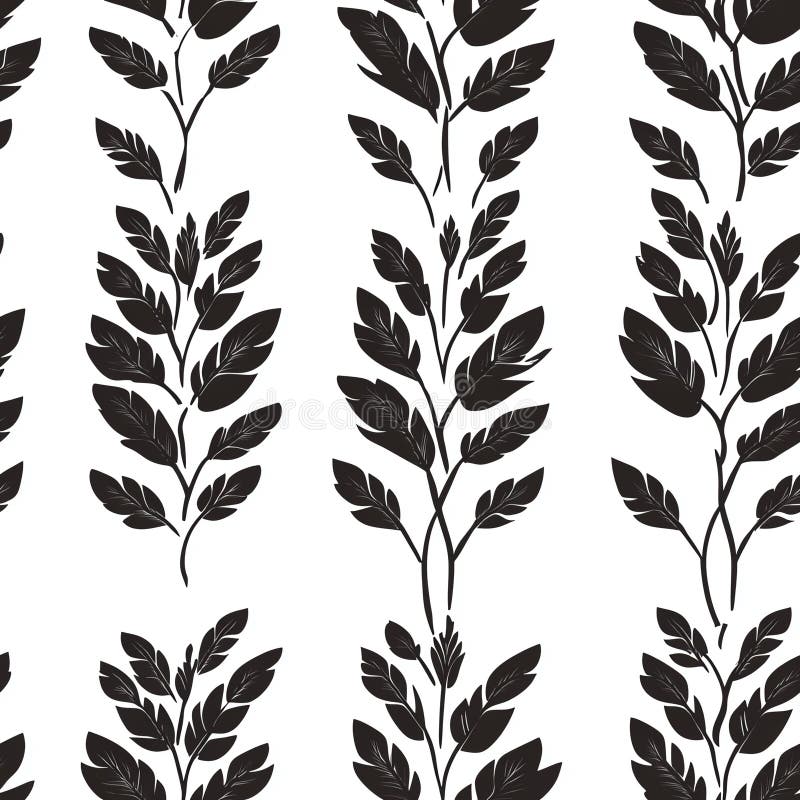 Elegant Black and White Botanical Leaf Pattern Seamless Design for ...