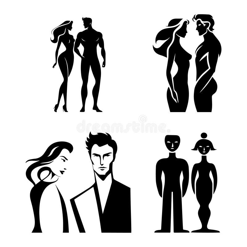 Stylish Black and White Silhouette Couples for Design Stock Vector ...
