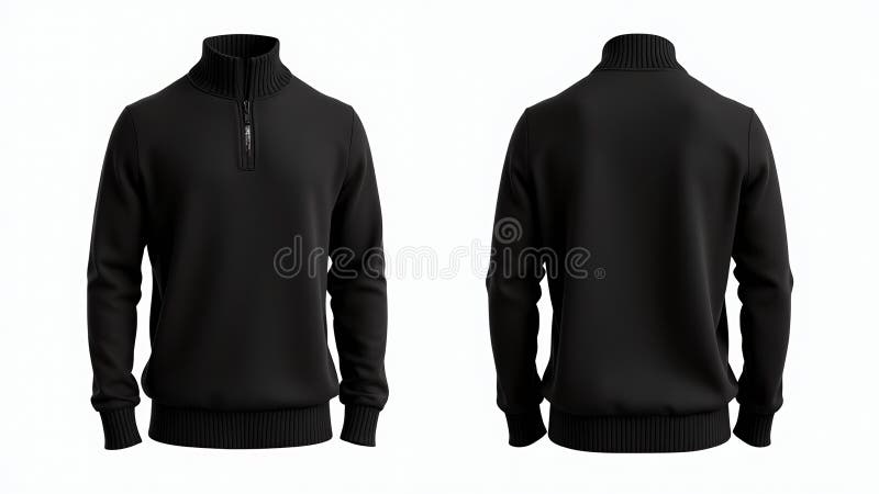 Stylish Black Zipup Sweater Mockup Showcased from Front and Back Views ...
