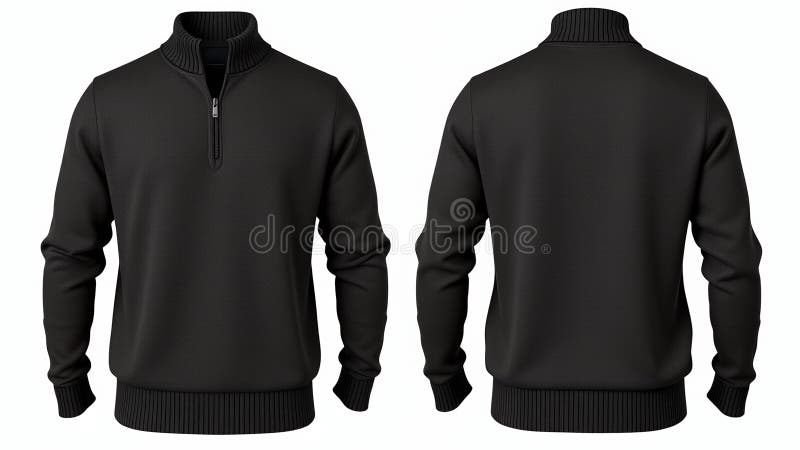 Stylish Black Zipup Sweater Mockup Showcased from Front and Back Views ...