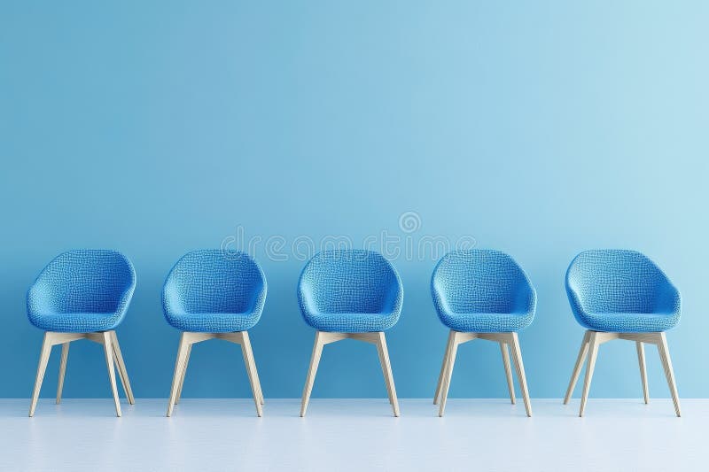 Stylish Blue Chairs in a Row, Minimalistic Interior Design. Stock ...