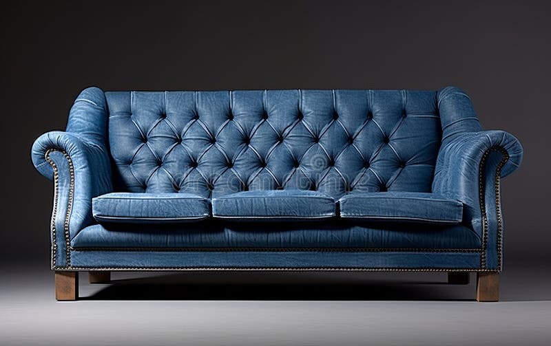 Stylish Blue Denim Couch in a Modern Setting Stock Image - Image of ...