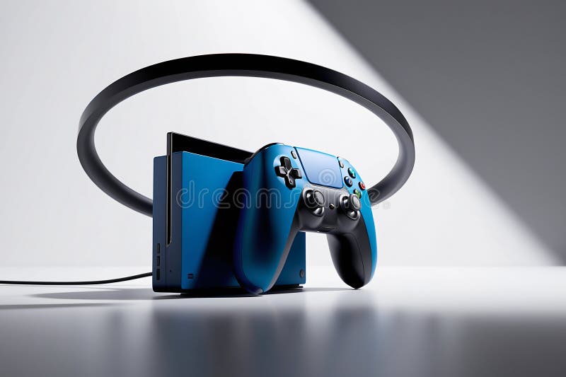 Stylish Blue Gaming Console and Controller Set Against Minimalist ...
