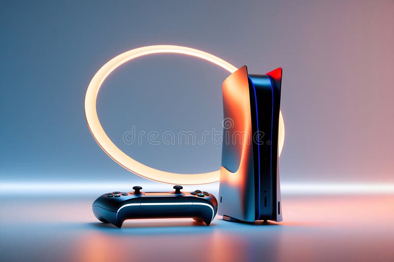 Stylish Blue Gaming Console and Controller Set Against Minimalist ...