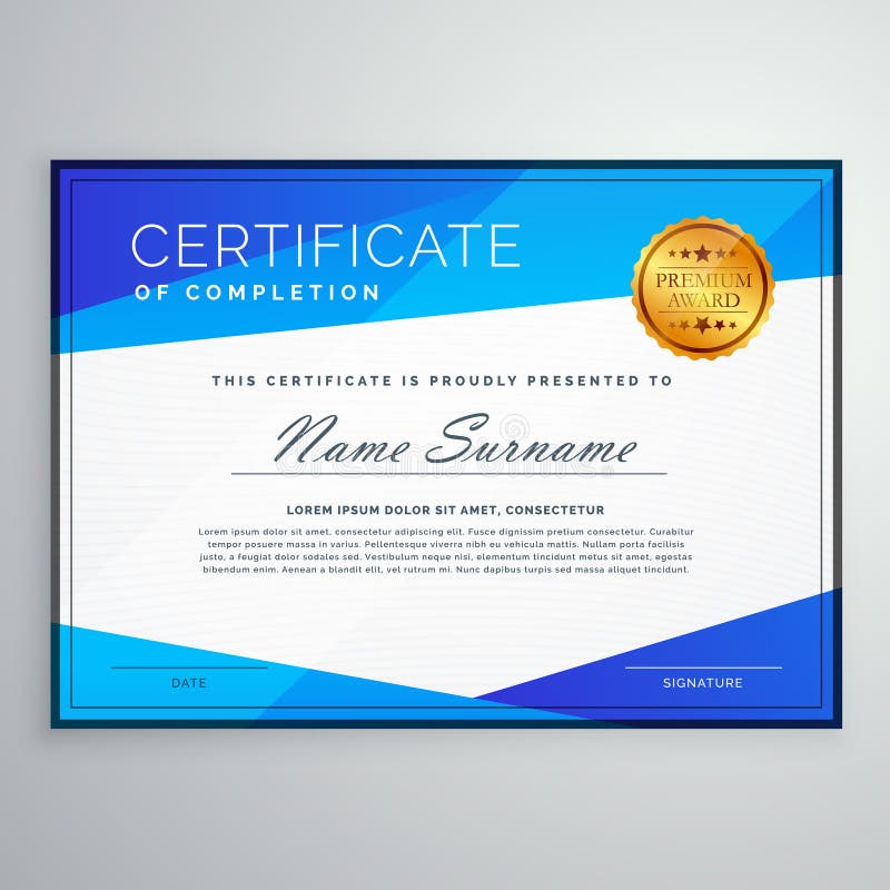 Stylish Blue Geometric Certificate Template Design Stock Vector ...