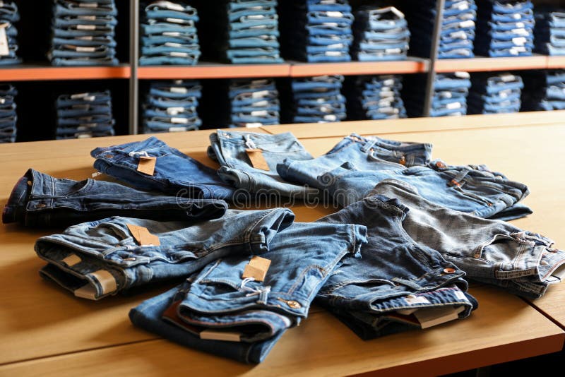 Blue Jeans on Display in Shop Stock Image - Image of collection ...