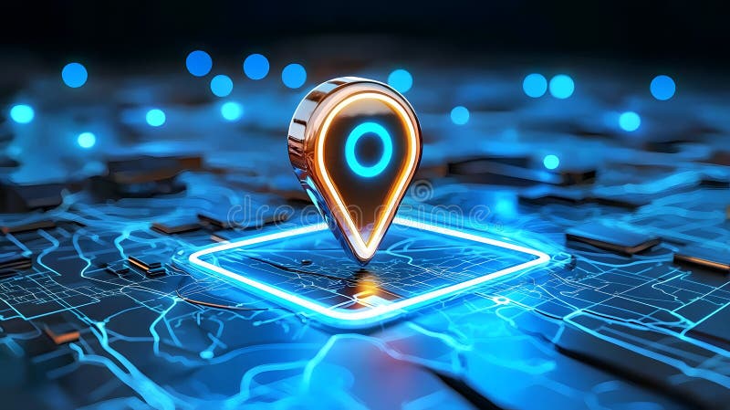 Stylish Blue Location Pin on Digital Map Stock Illustration ...