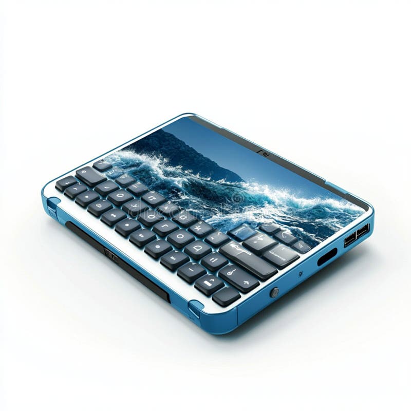 Modern Blue Pocket Keyboard Device Ocean Waves Screen App Mini Work ...