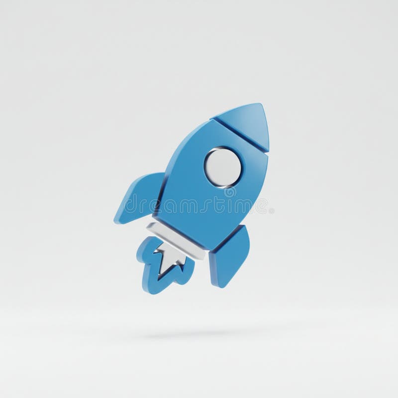 Blue Rocket Ship Icon Startup Success Launch 3D Sky Speed Growth Future ...
