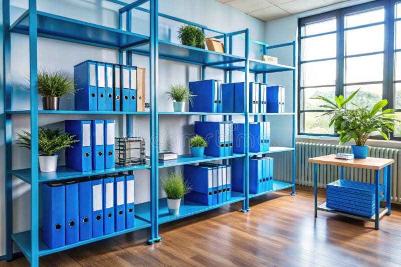 Stylish Blue Shelving Units Elevate Your Office Design with Modern ...