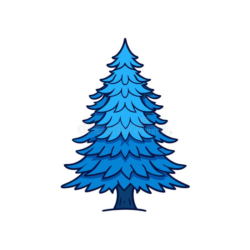Stylish Blue Spruce Tree Illustration with Bold Outline Stock ...
