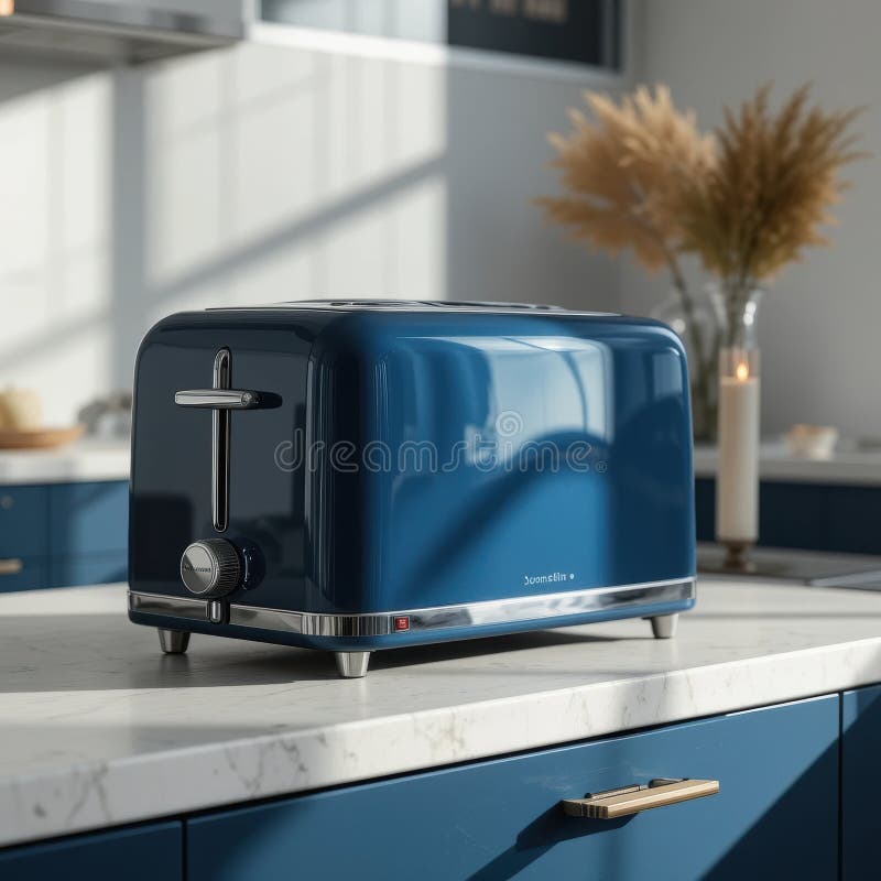 Stylish Blue Toaster Sits on Marble Countertop in Modern Kitchen ...