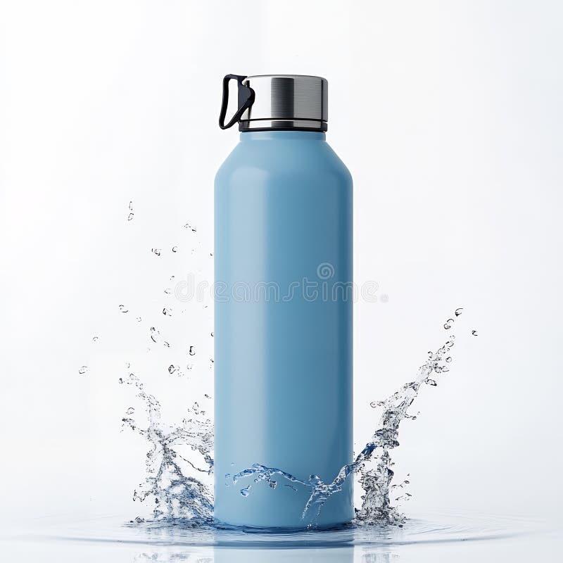 Stylish Blue Water Bottle Stainless Steel Hydration Container Mockup ...