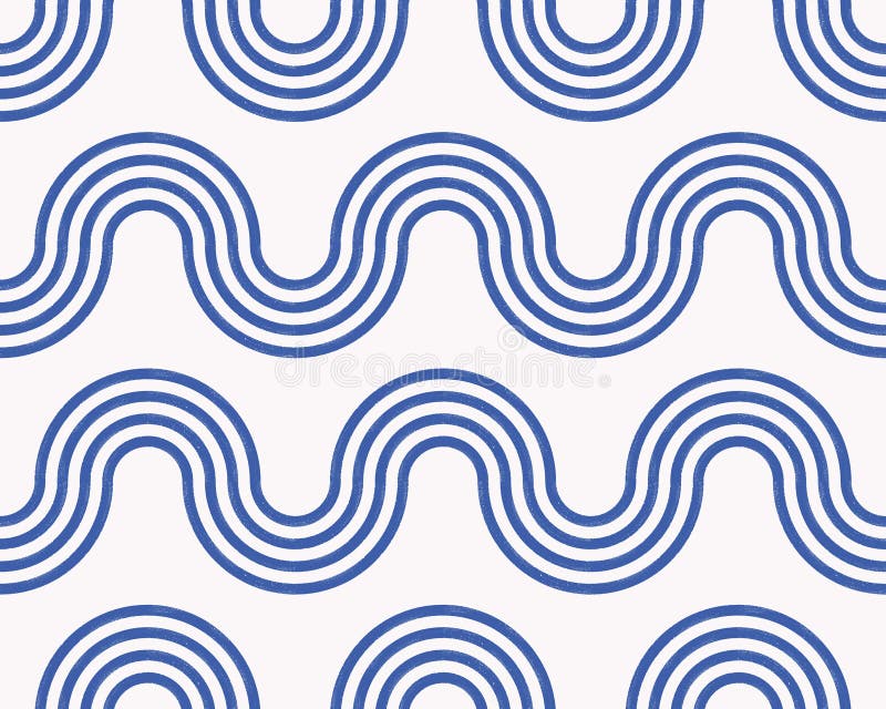 Stylish Blue Waves Seamless Pattern. Simple Bold Line Sea Background ...