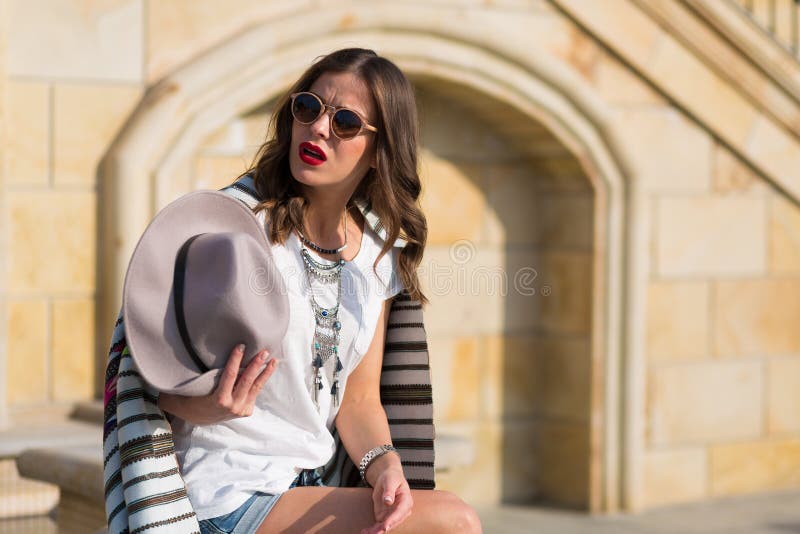 Stylish Boho Girl in the Summer City Stock Image - Image of heels ...