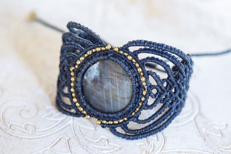 Stylish Boho Macrame String Natural Mineral Stone Bracelet Stock Photo ...