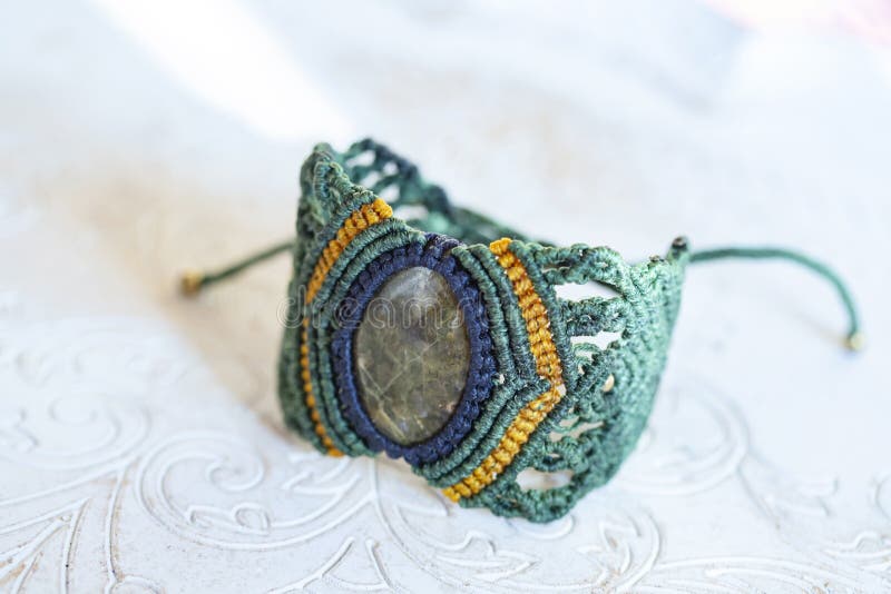 Stylish Boho Macrame String Natural Mineral Stone Bracelet Stock Photo ...