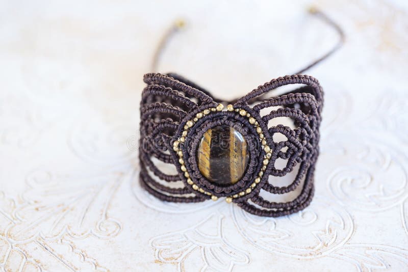 Stylish Boho Macrame String Natural Mineral Stone Bracelet Stock Photo ...
