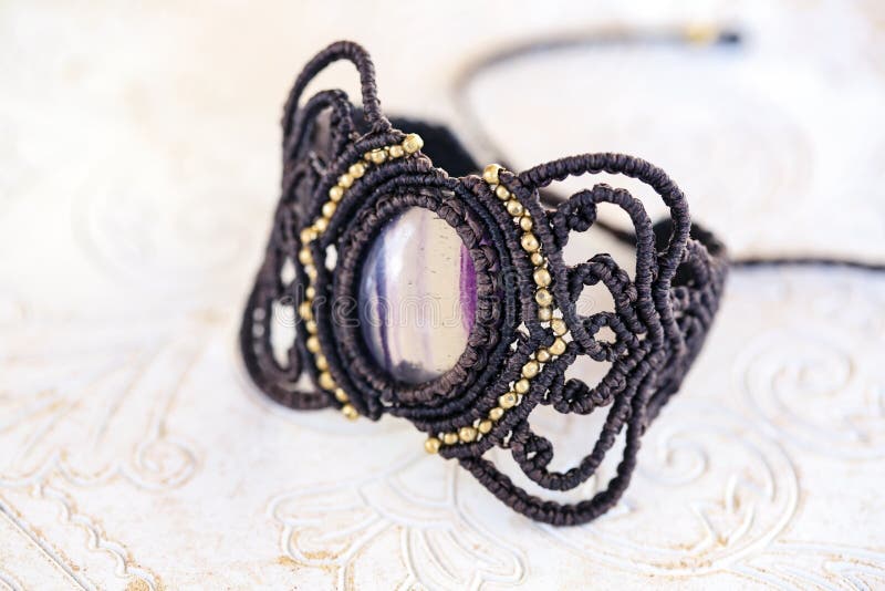 Stylish Boho Macrame String Natural Mineral Stone Bracelet Stock Image ...