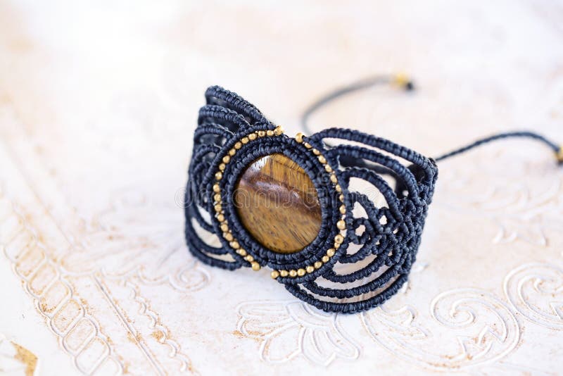 Stylish Boho Macrame String Natural Mineral Stone Bracelet Stock Image ...