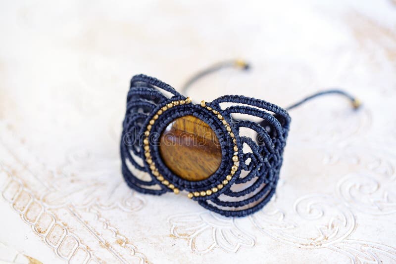 Stylish Boho Macrame String Natural Mineral Stone Bracelet Stock Photo ...