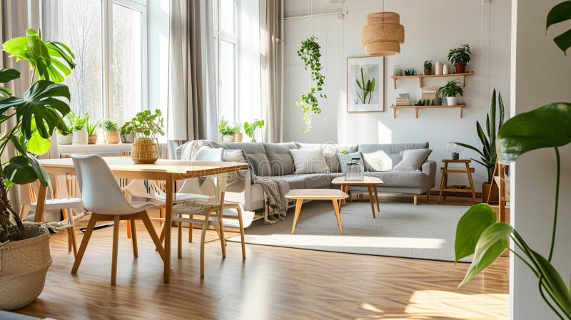 Stylish and Botany Interior of Dining Room with Design Craft Wooden ...