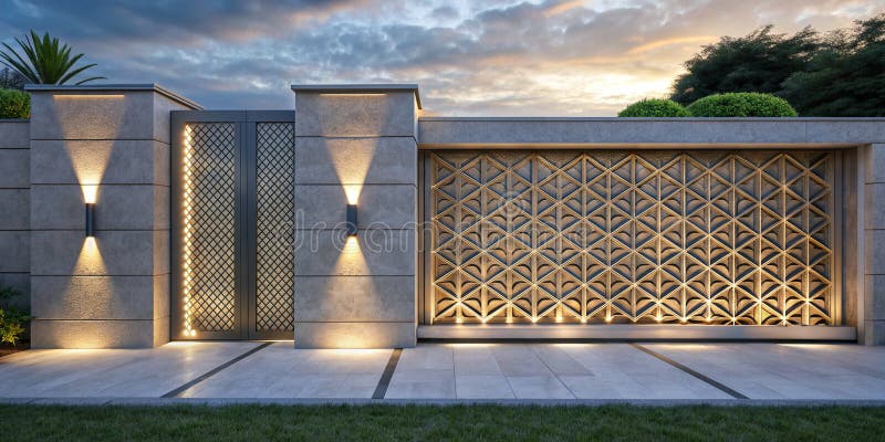 A Stylish Boundary Wall with Smooth Concrete Integrated LED Light ...