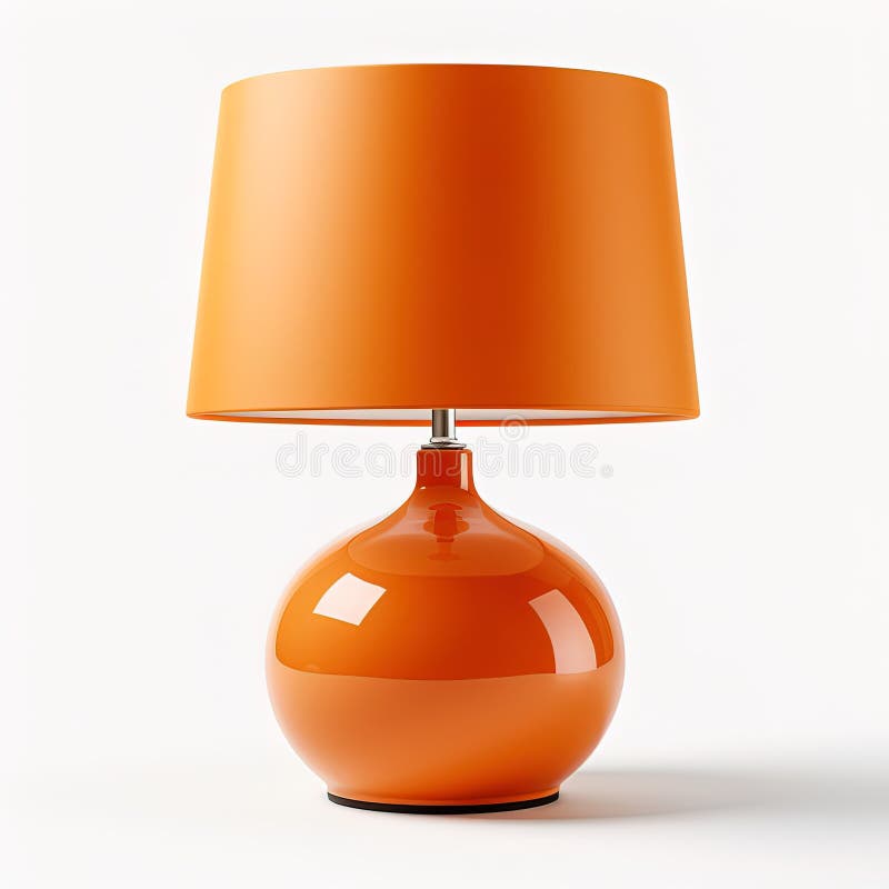 Stylish Bright Orange Lamp Isolated on White Background Stock ...