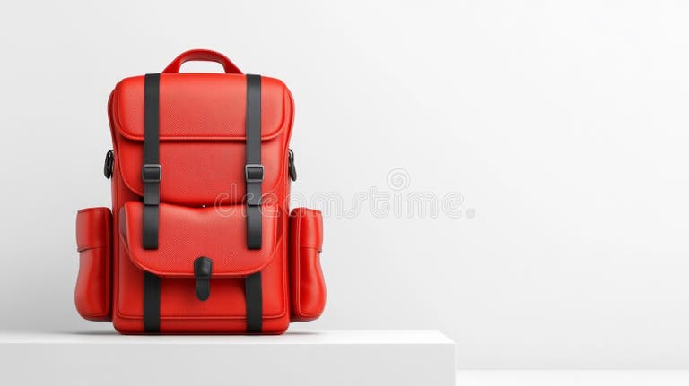 Stylish Bright Red Backpack with Adjustable Straps on White Stock ...