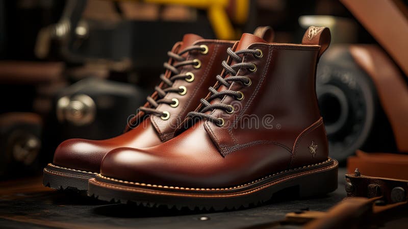 Stylish Brown Boots Closer Look at Quality Footwear on Rustic Table ...
