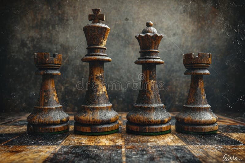 Stylish Brown Chess Stands on a Chessboard. Design Work Stock ...