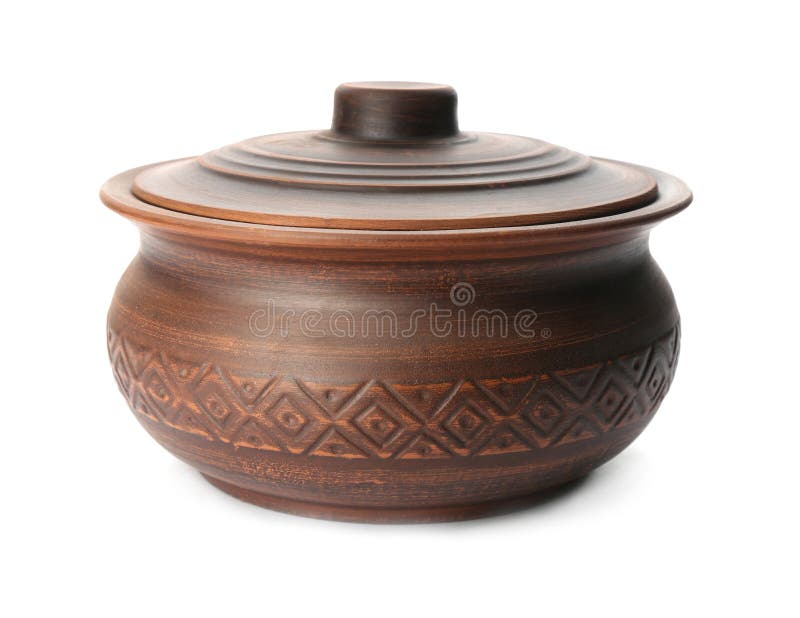 Stylish Brown Clay Pot Isolated on White Stock Photo - Image of antique ...