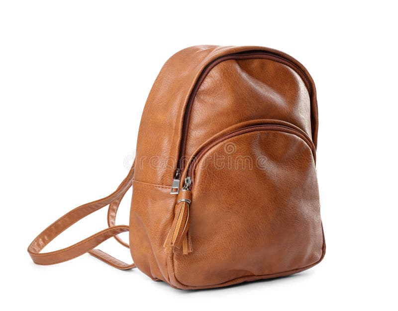 Stylish Brown Leather Backpack Isolated on White Stock Photo - Image of ...