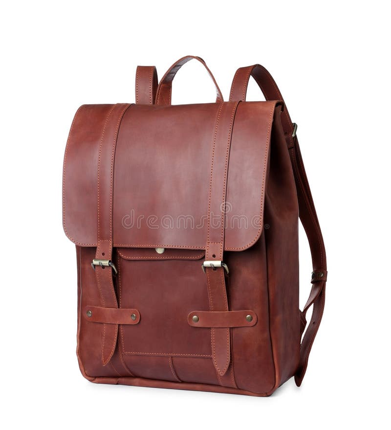 Stylish Brown Leather Urban Backpack Isolated on White Stock Image ...
