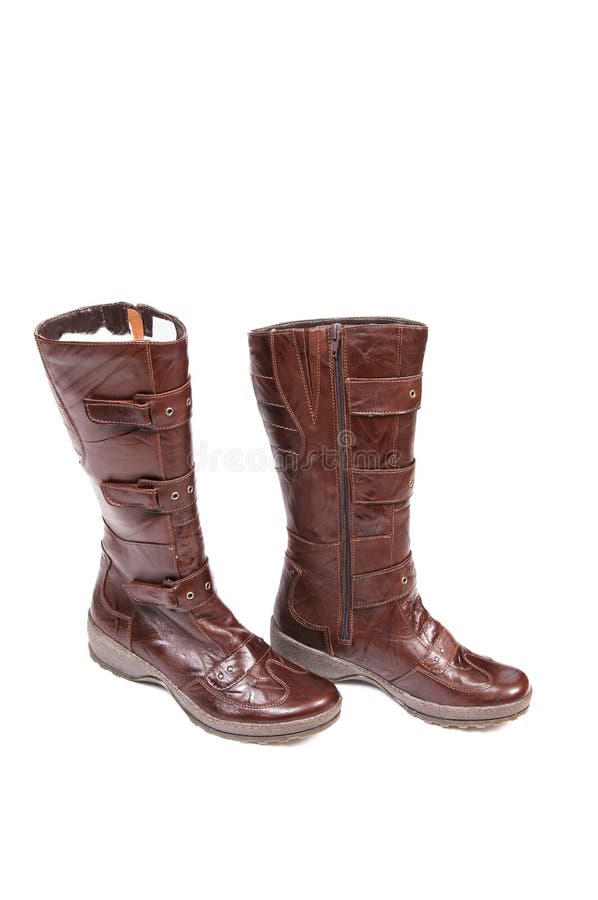 Elegance, Brown Modern Boots on a White Stock Photo - Image of female ...