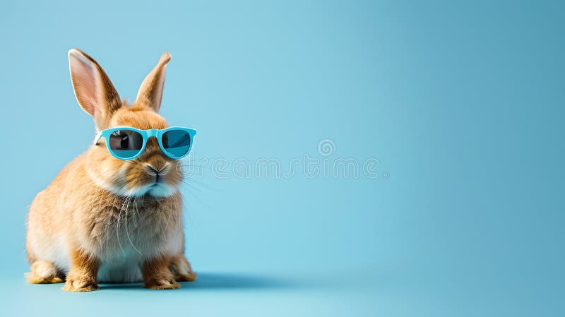Stylish Bunny in Sunglasses Posing on a Blue Background. Cute Rabbit ...