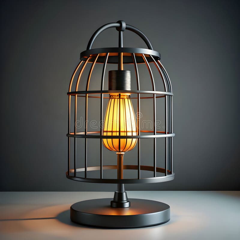 A Stylish Caged Lamp Designed for Use in an Office Setting Placed on ...