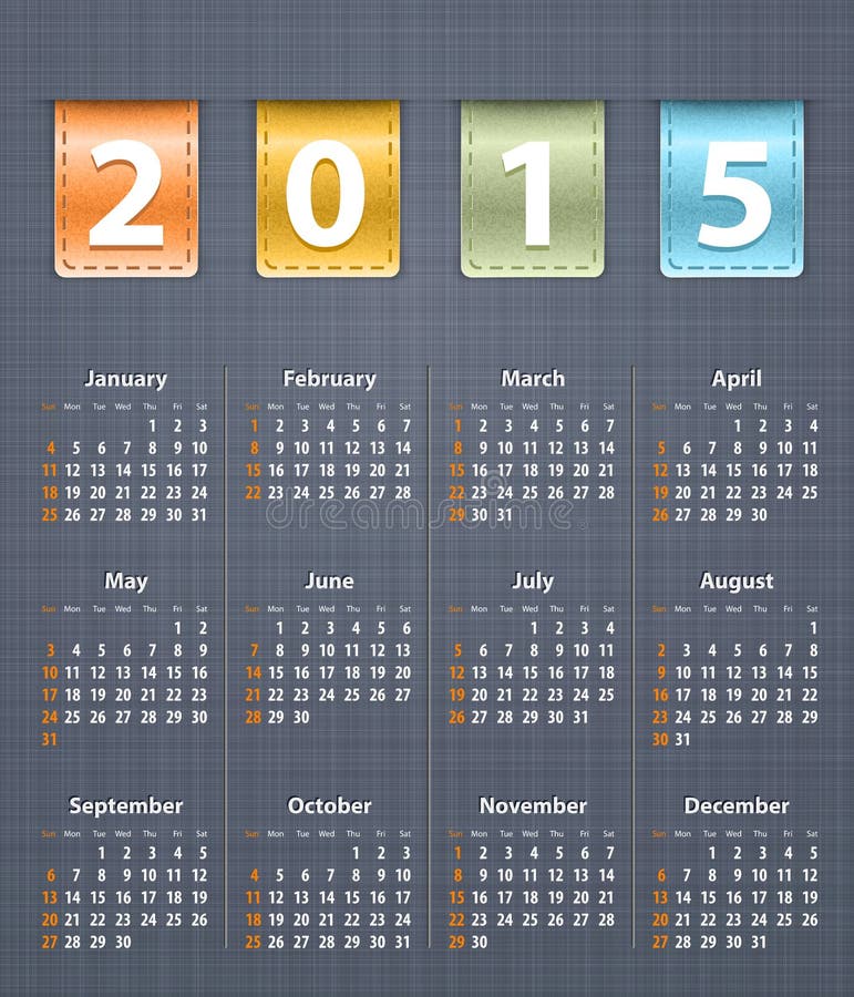 Stylish Calendar for 2015 on Linen Texture with Leather Insertions ...