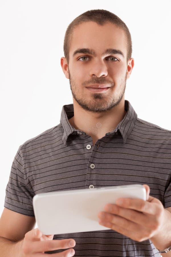 Stylish, Calm Man Navigates Digital Content Stock Photo - Image of ...