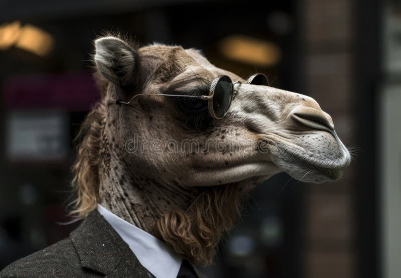 Stylish Camel in Sunglasses and Suit Posing in Urban Setting Stock ...