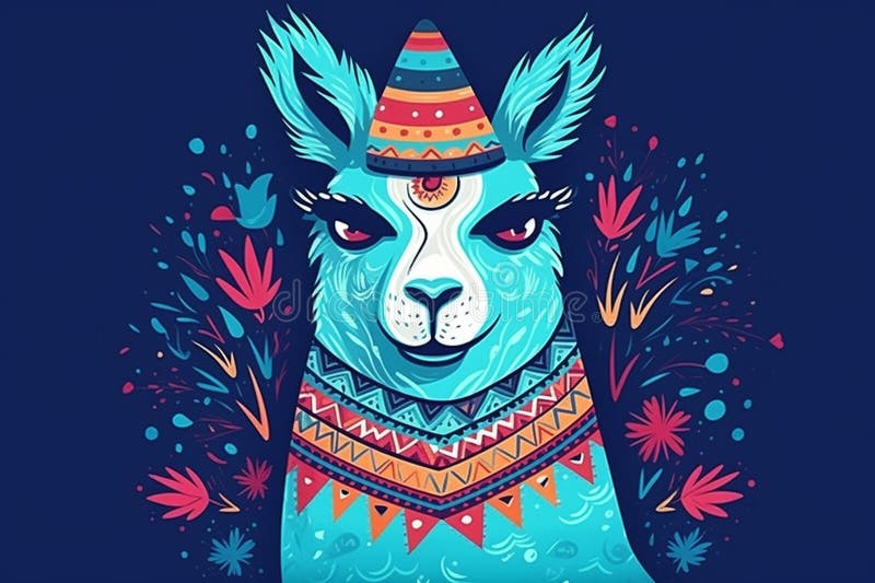 Stylish Cartoon Lama with Ornament Design Stock Illustration ...