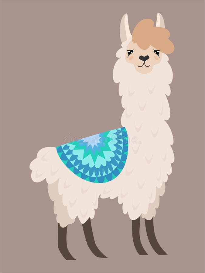 Stylish Cartoon Lama with Ornament Design. Vector Illustration. Stock ...